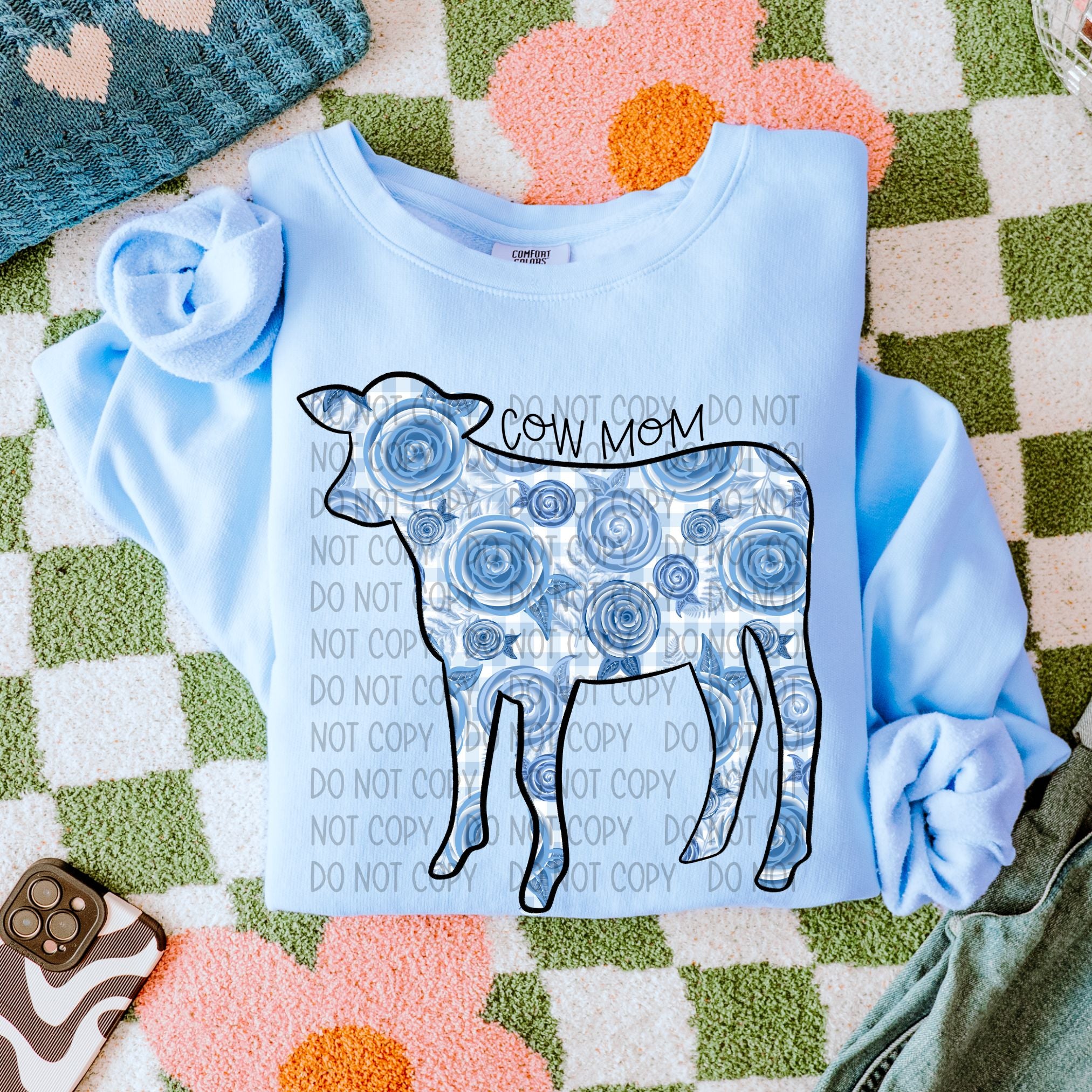 Cow Mom Blue Floral DTF Print – Simple Tymes