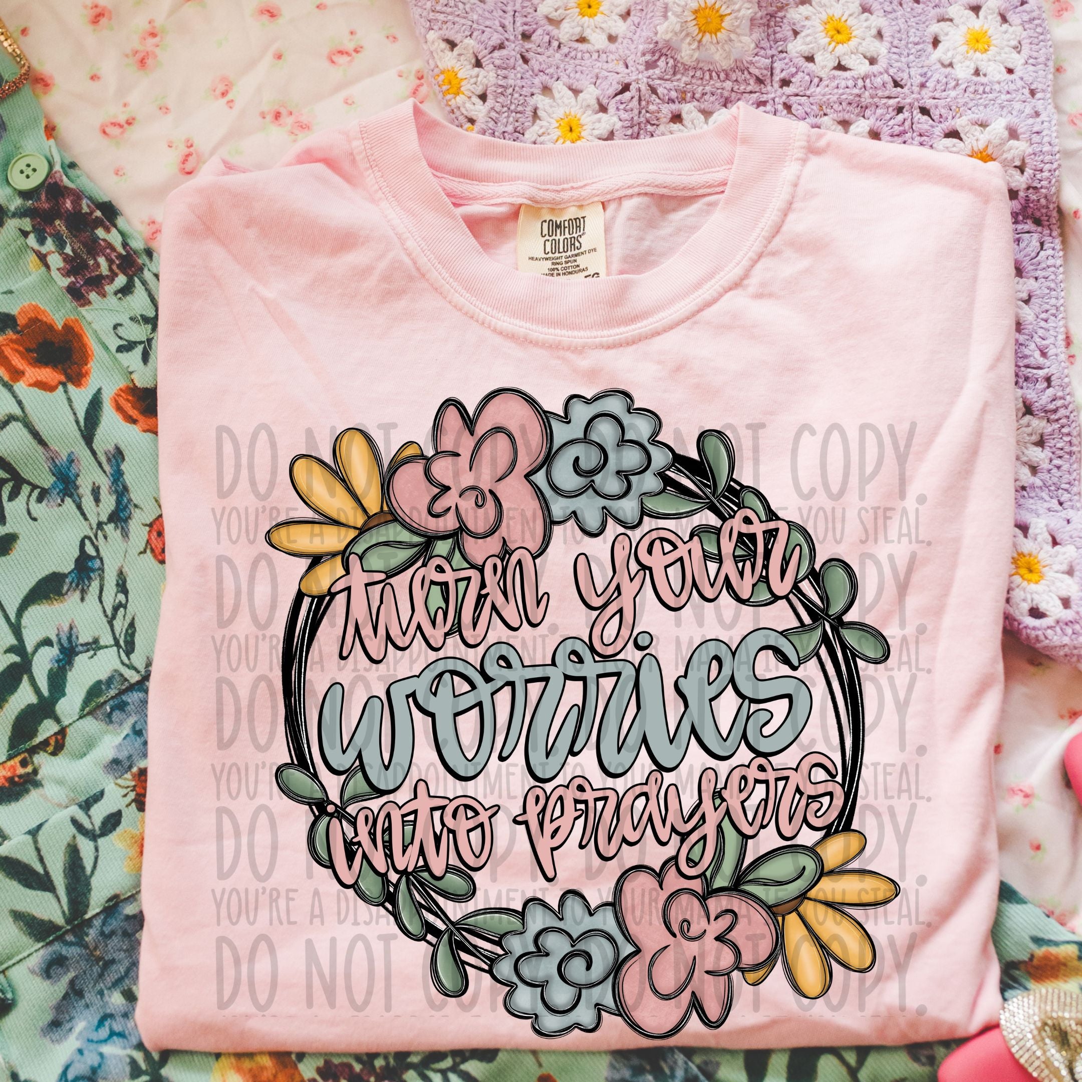 Turn Your Worries Into Prayers Floral Doodle DTF Print – Simple Tymes