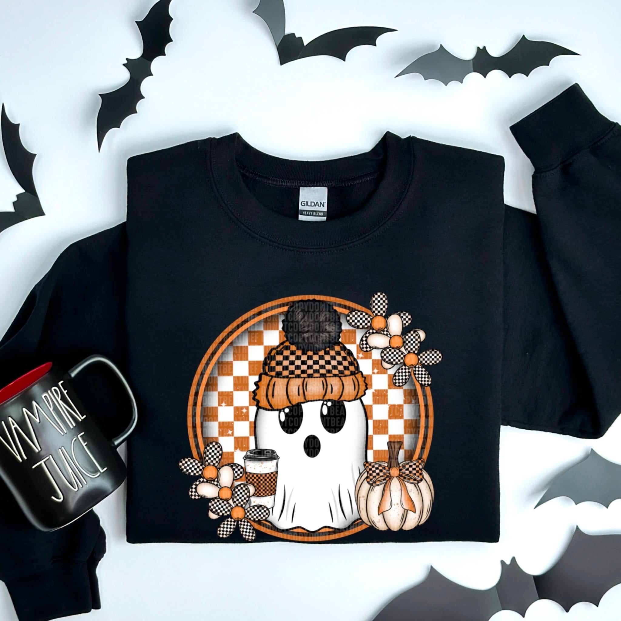Checkered Coffee & Ghost DTF Print – Simple Tymes